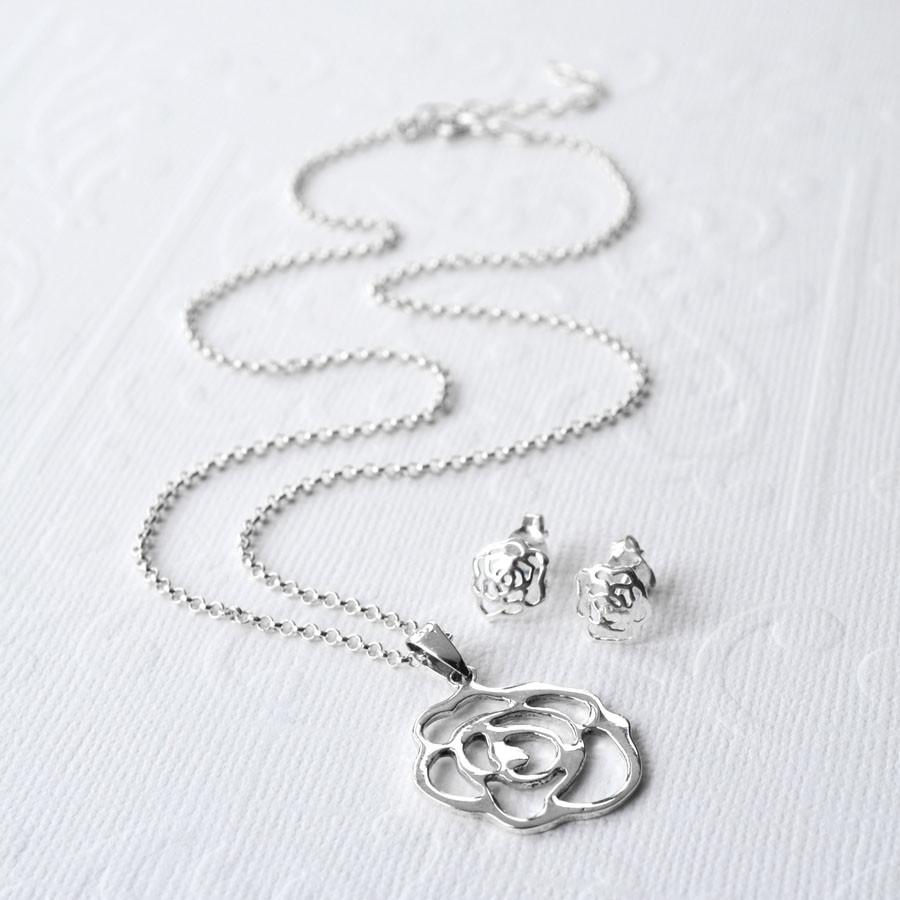 Sterling Silver Simple Rose Jewellery Set | Martha Jackson