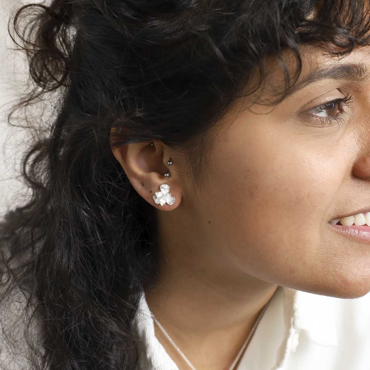 Sterling Silver Pansy Stud Earrings | Affordable - Martha Jackson
