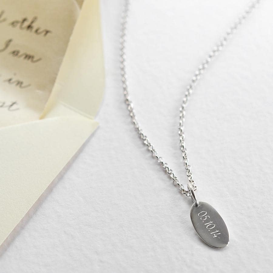 Engravable Sterling Silver Oval Tag Necklace | Affordable - Martha Jackson