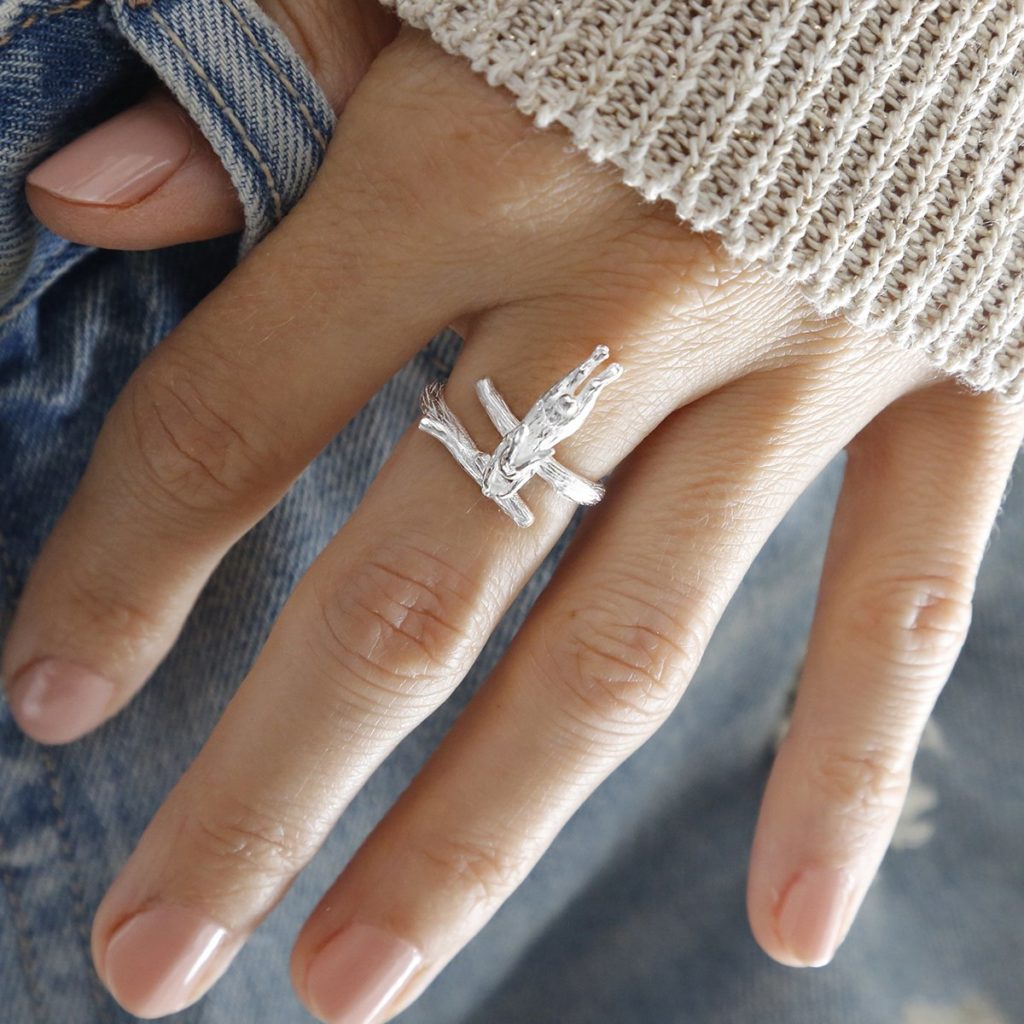 Sterling Silver Leaping Hare Ring | Martha Jackson