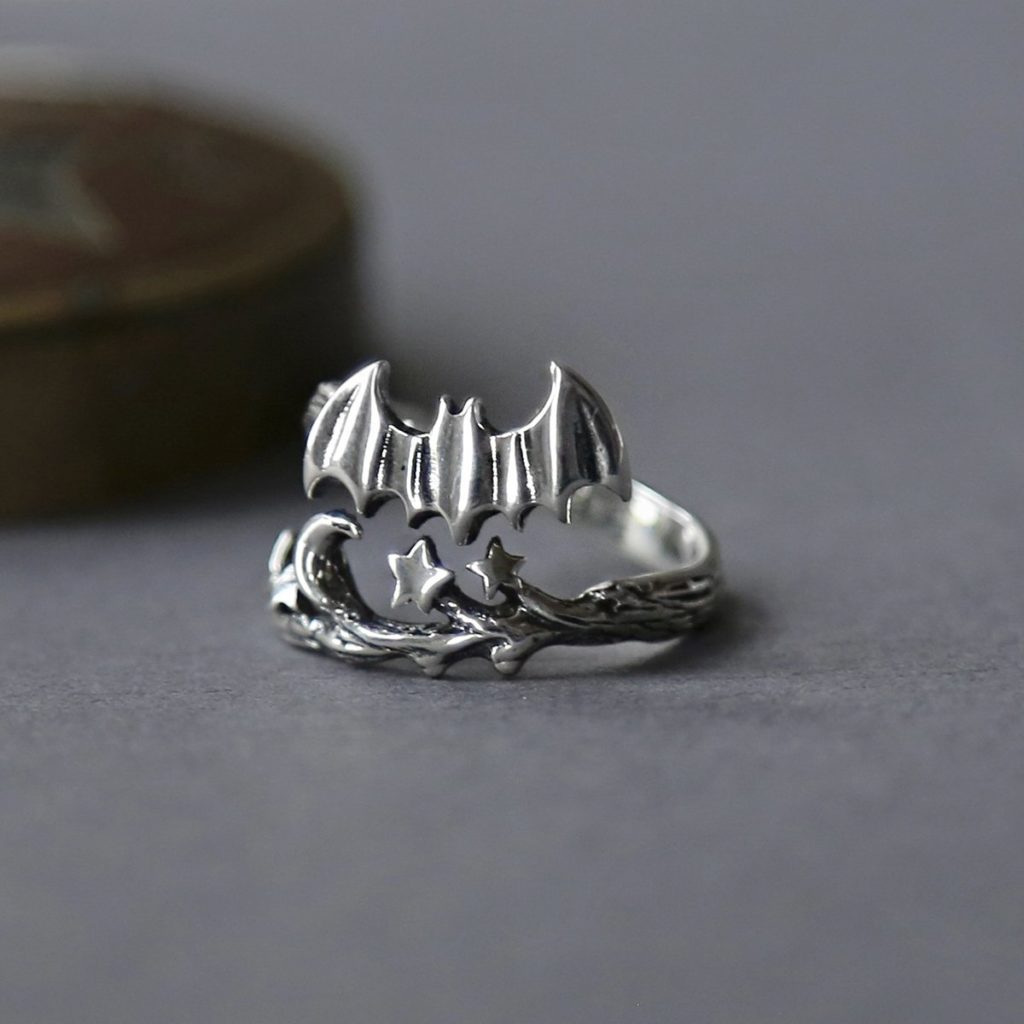 Sterling Silver Bat and Moon Ring | Affordable Jewellery - Martha Jackson