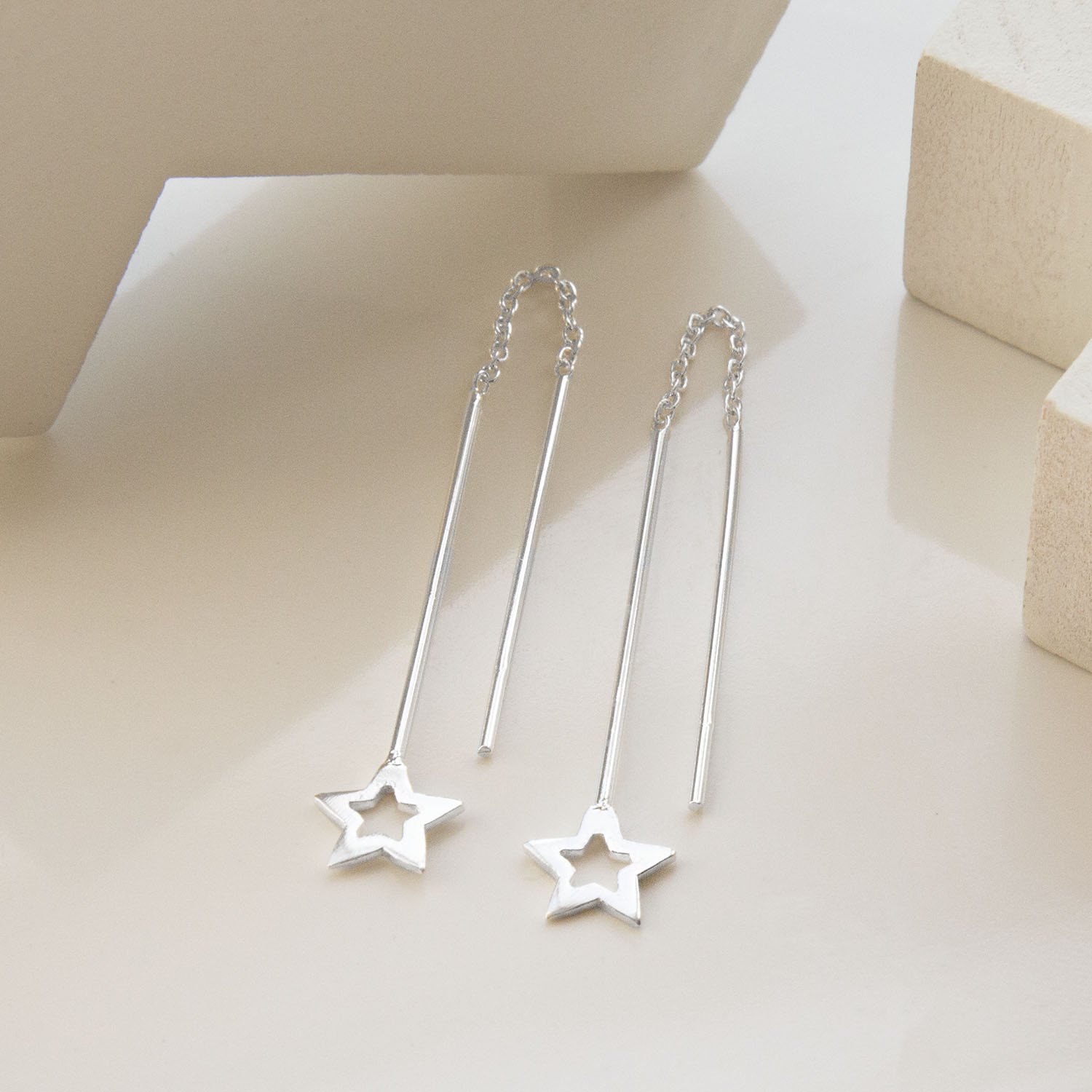 Sterling Silver Star Threader Earrings | Martha Jackson