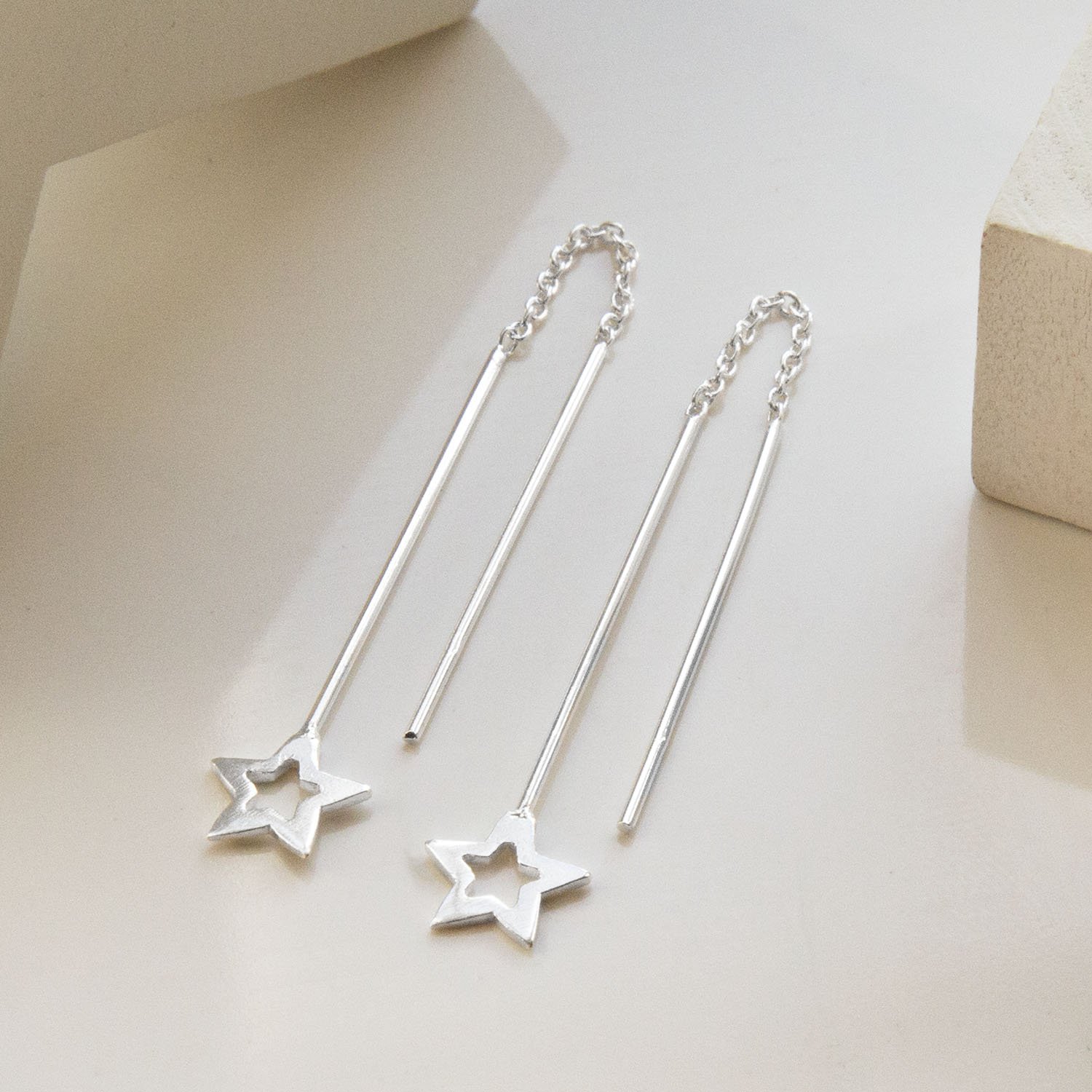 Sterling Silver Star Threader Earrings | Martha Jackson