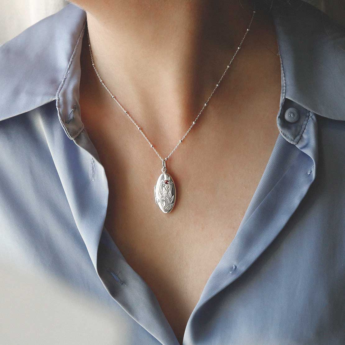 Sterling Silver Oval Garnet Locket Necklace Affordable Martha Jackson