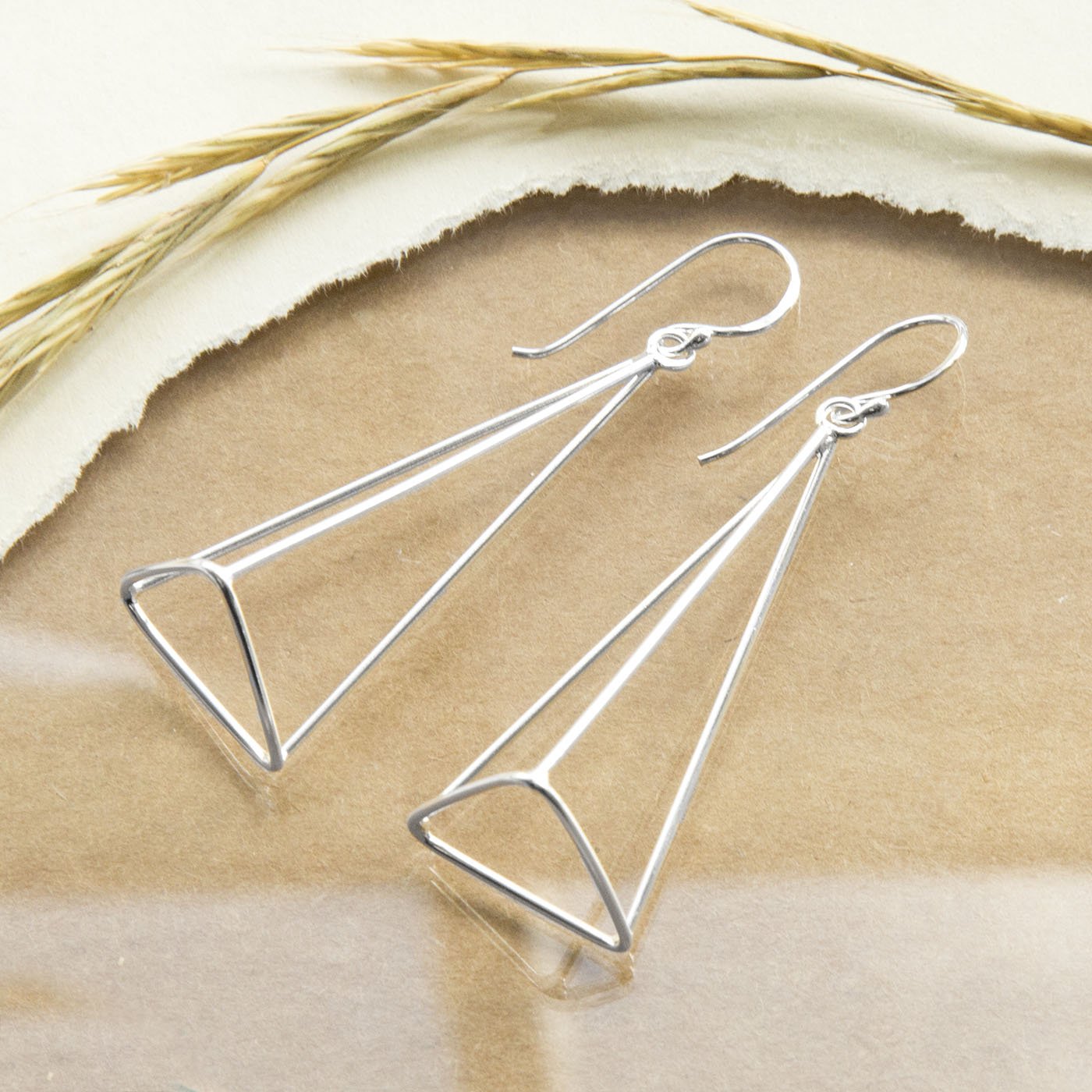 Sterling Silver Dangly Trigonal Pyramid Earrings | Martha Jackson