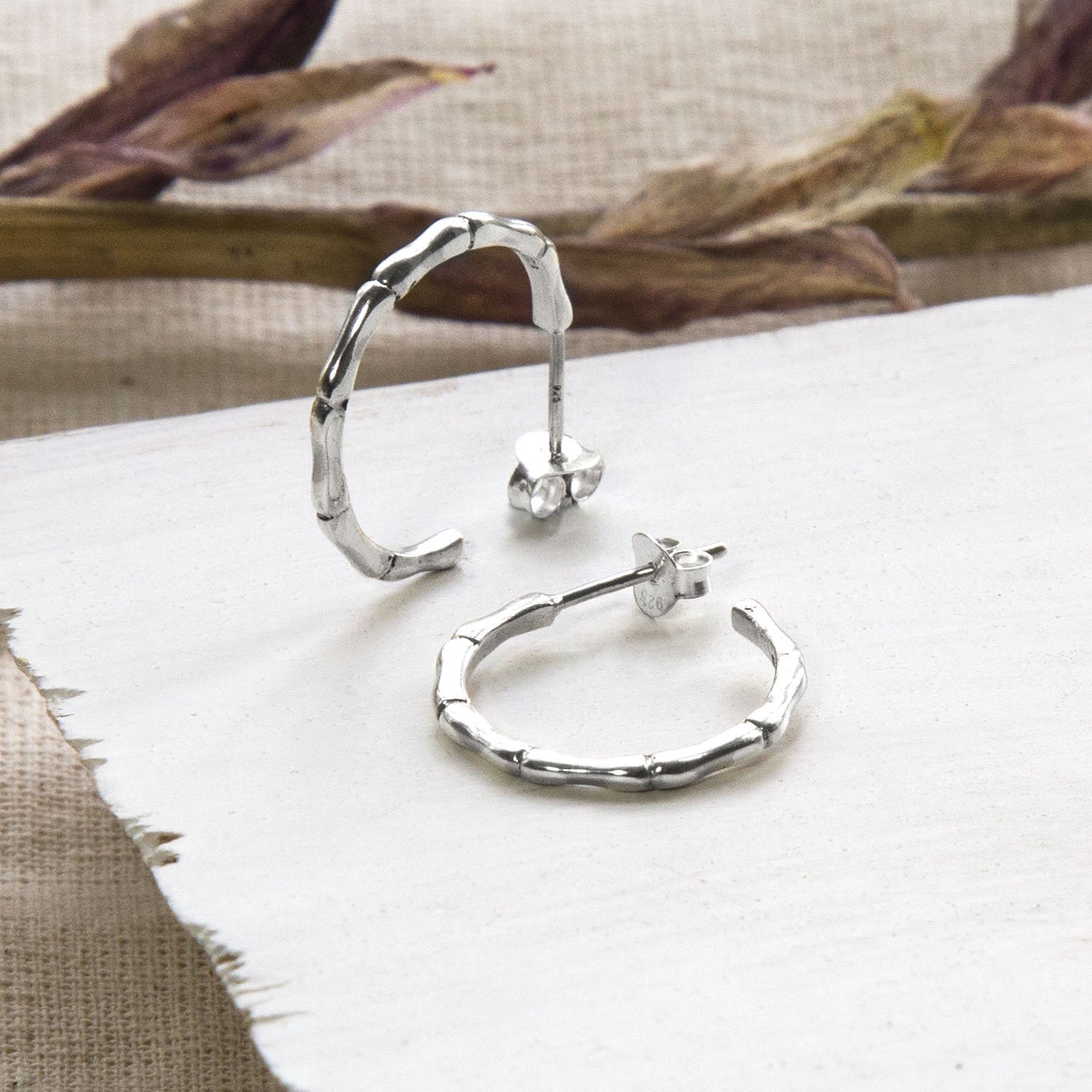 Sterling Silver Bamboo Hoop Stud Earrings | Martha Jackson