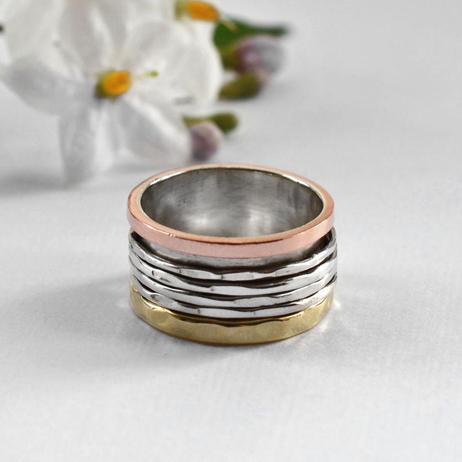 Sterling Silver Mixed Metal Ribbon Bands Ring | Martha Jackson
