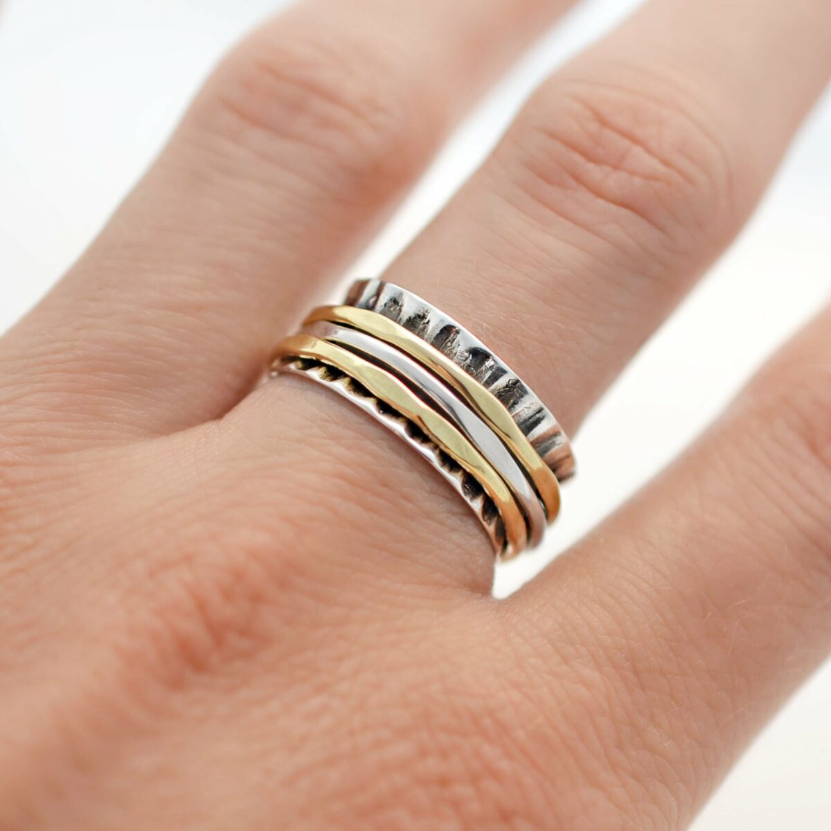 Mixed Metal Triple Scalloped Spinning Ring | Affordable - Martha Jackson
