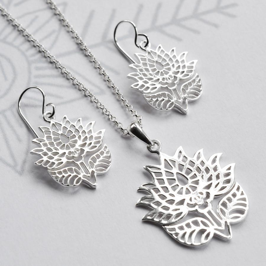 Sterling Silver Flowering Lotus Jewellery Set | Martha Jackson