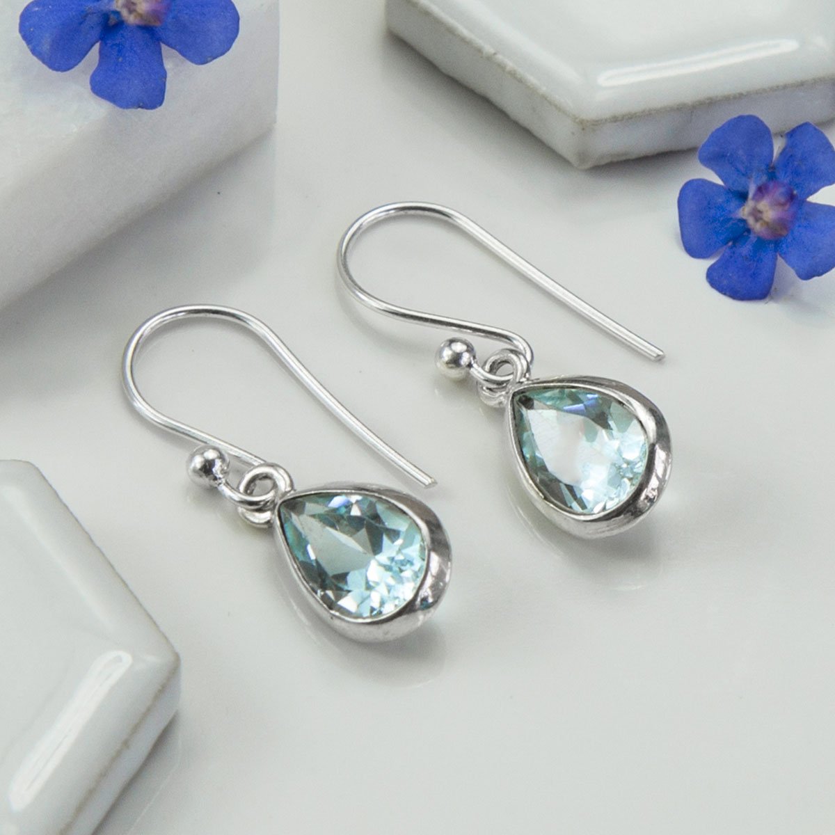 Birthstone Gem Kingdom Sterling Silver Drop Earrings With 4ct Blue ...