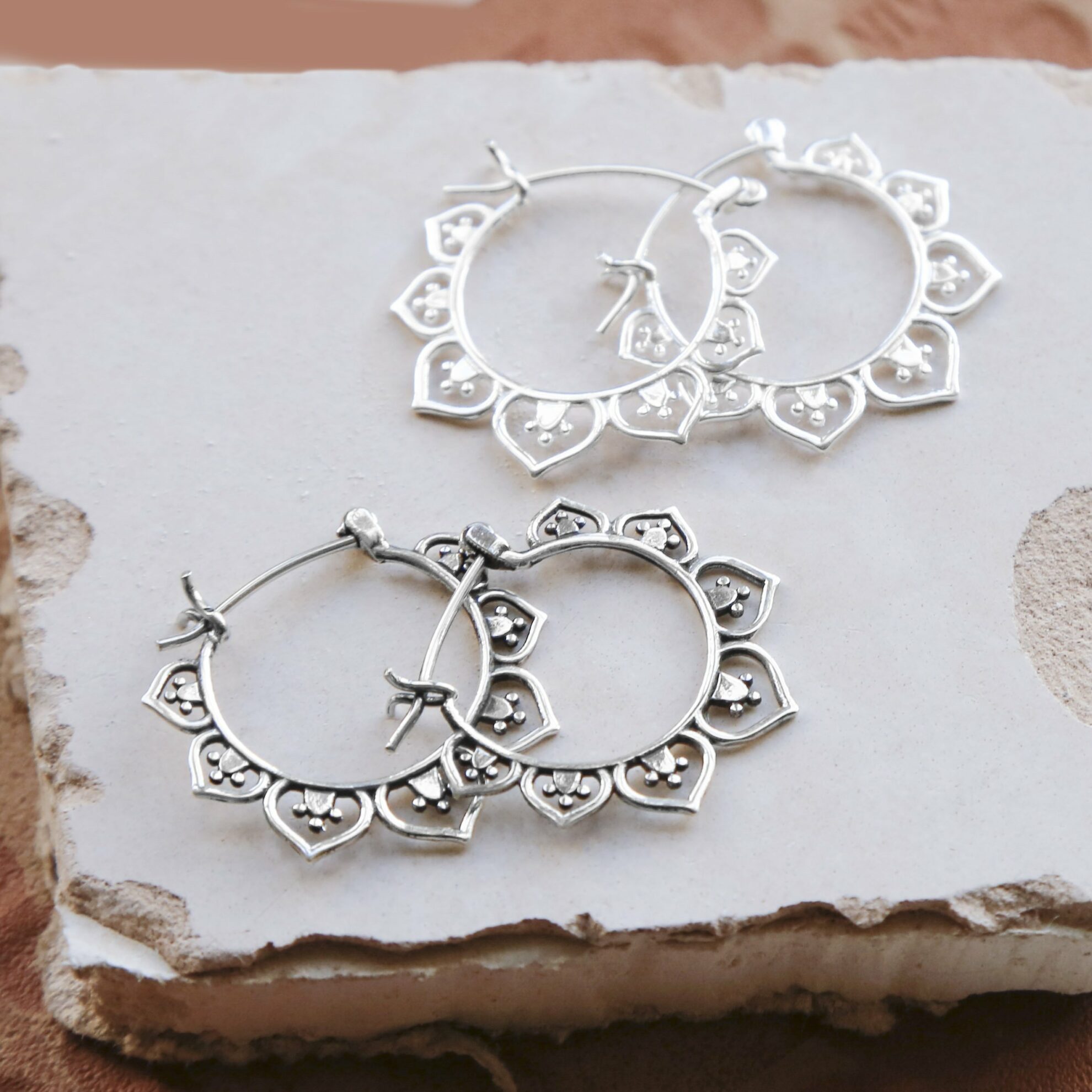 Sterling Silver Lace Flower Hoops | Affordable Jewellery - Martha Jackson