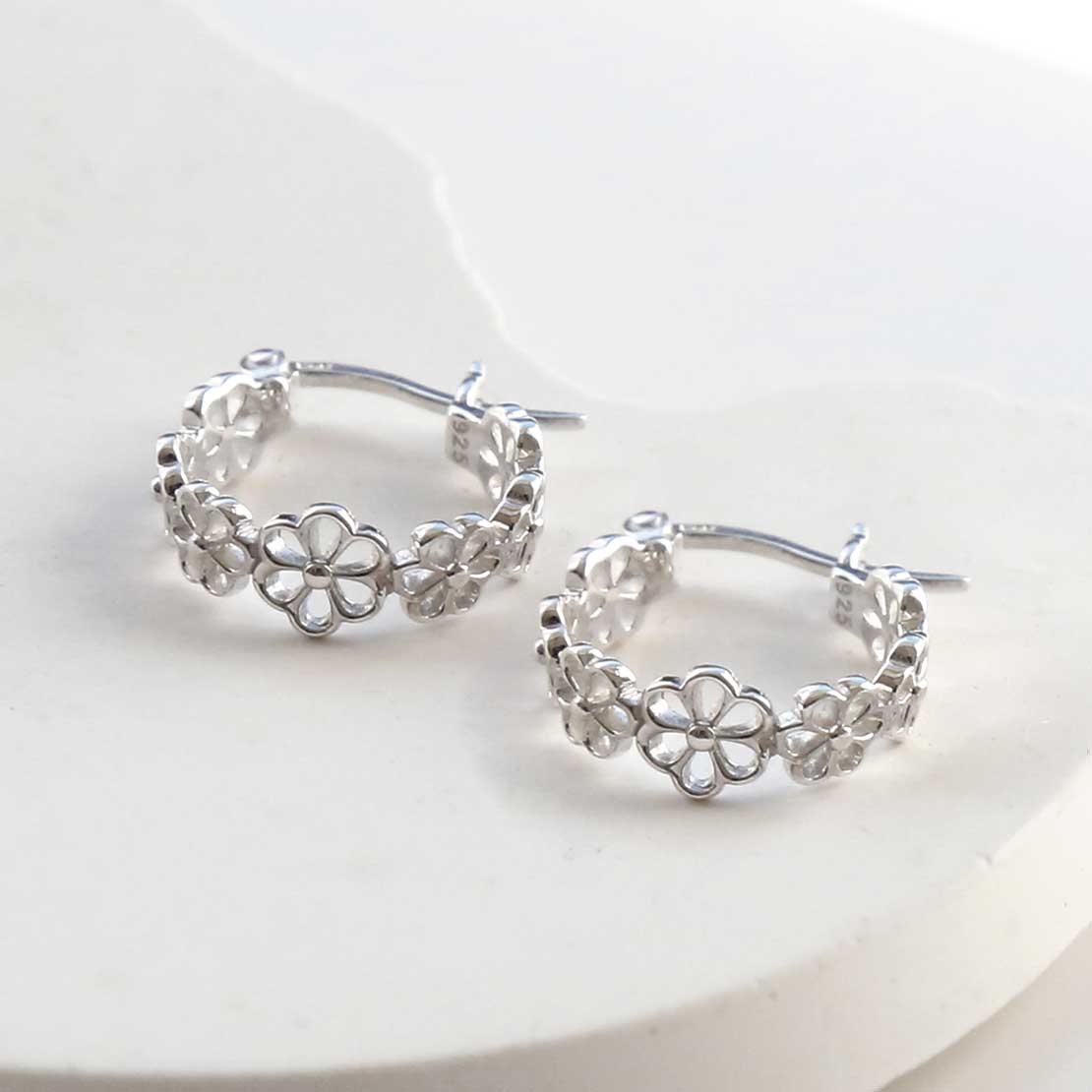 Sterling Silver Lace Flower Hoops | Affordable Jewellery - Martha Jackson