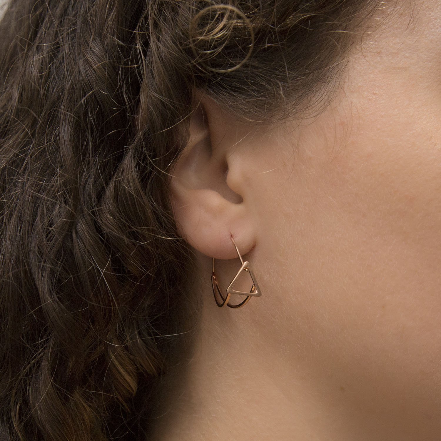 Rose Gold Plated Sterling Silver Triangle Drop Loop Earrings | Martha ...