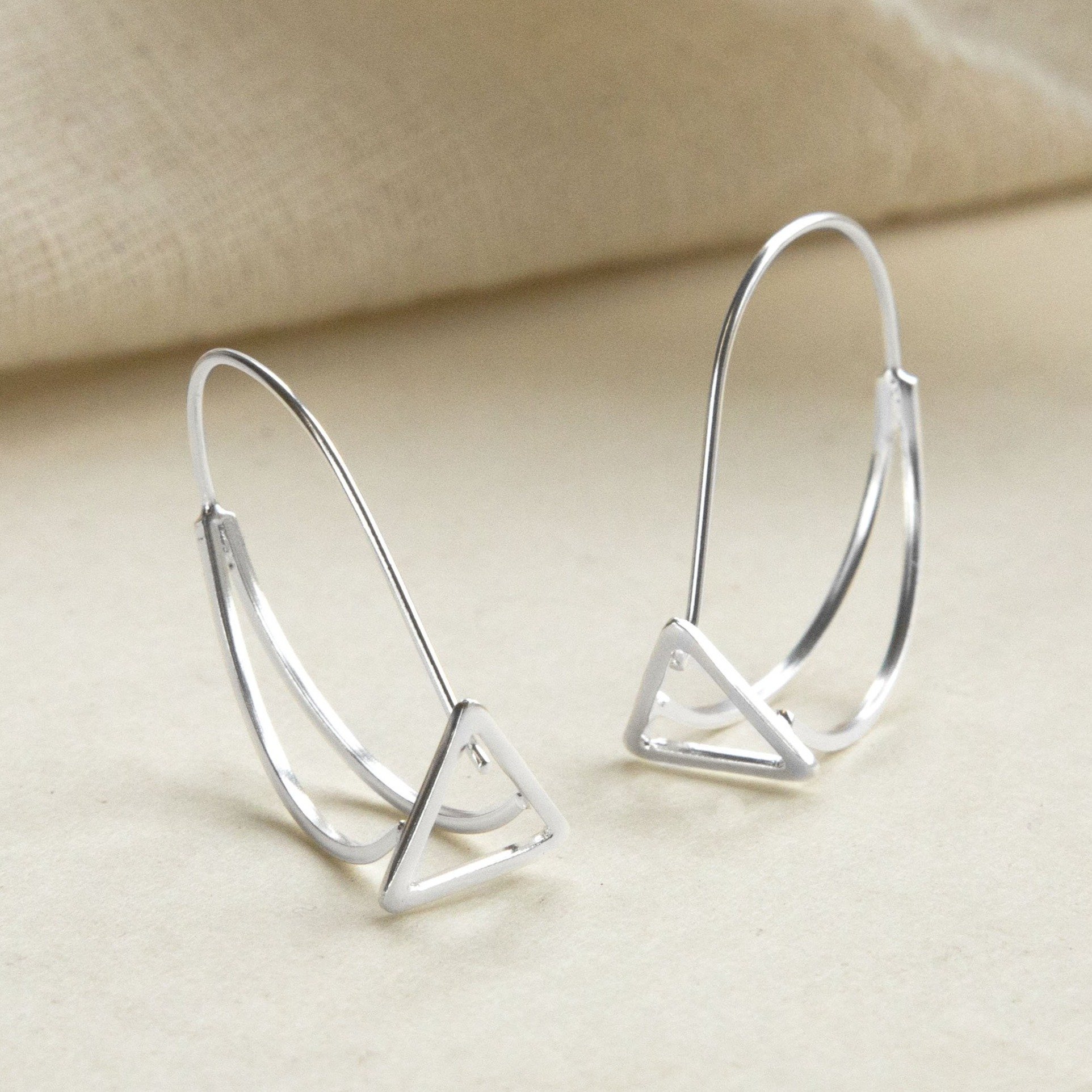 Sterling Silver Triangle Drop Loop Earrings | Martha Jackson