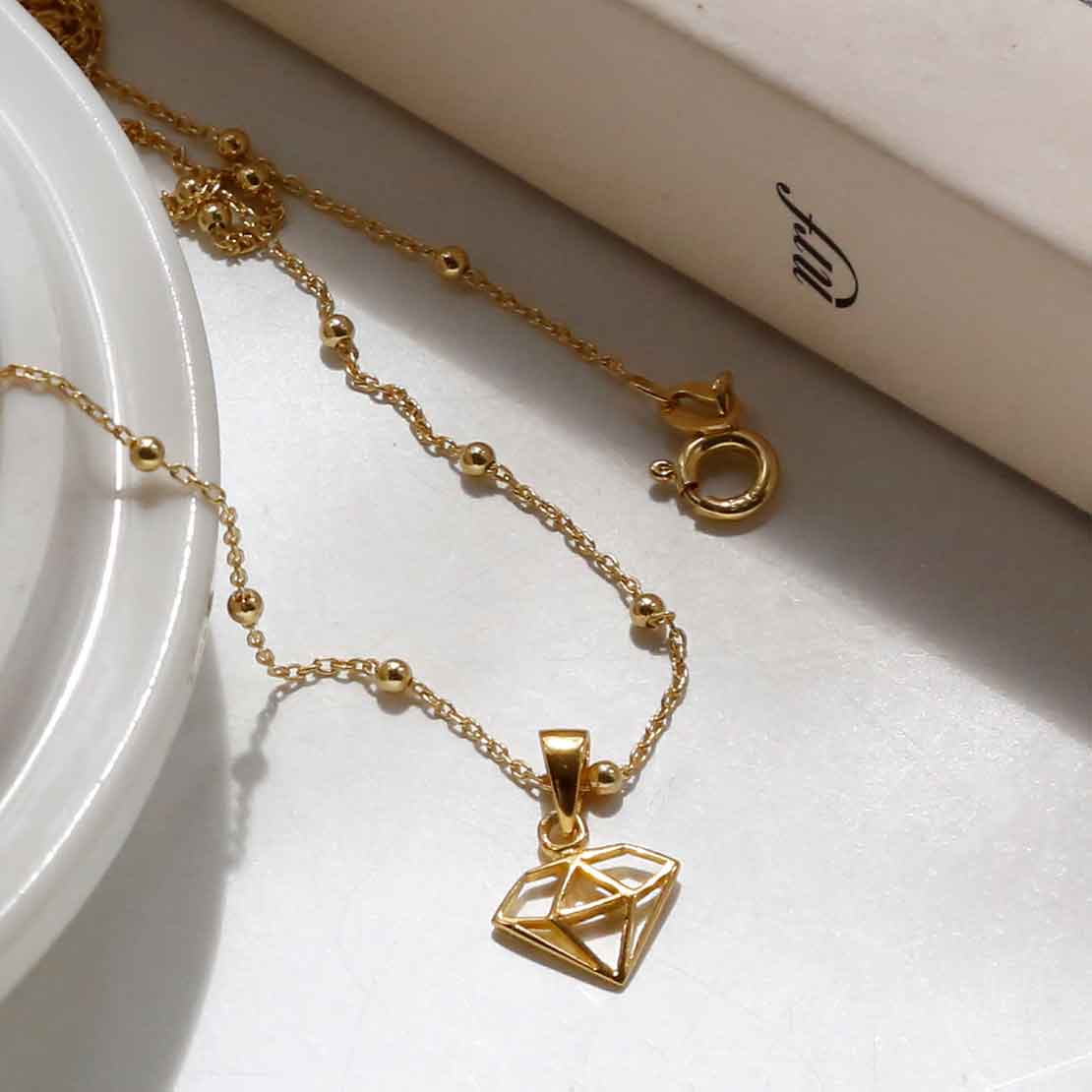 Gold Plated Sterling Silver Diamond Graphic Necklace | Martha Jackson