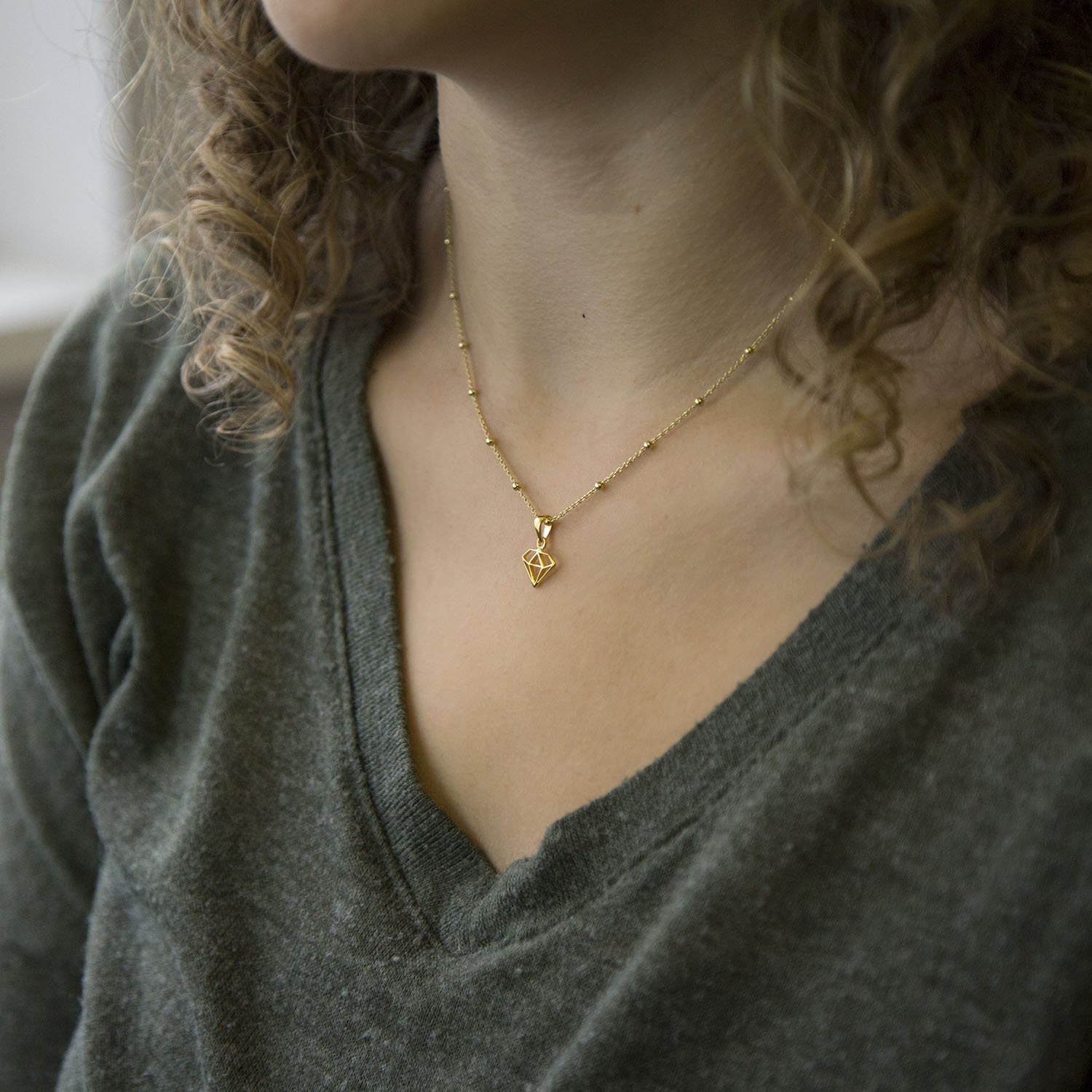 Gold Plated Sterling Silver Diamond Graphic Necklace | Martha Jackson