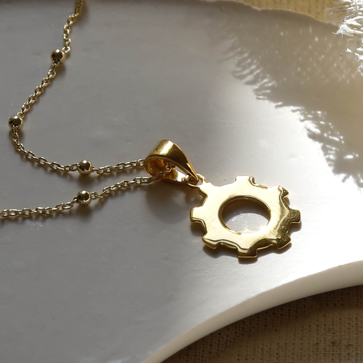 Gold Plated Sterling Silver Industrial Cog Necklace | Martha Jackson