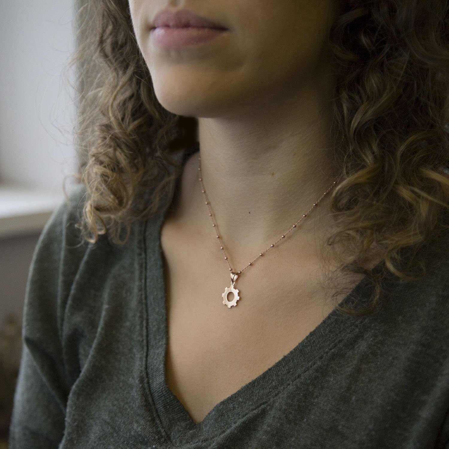 Rose Gold Plated Sterling Silver Industrial Cog Necklace | Martha Jackson