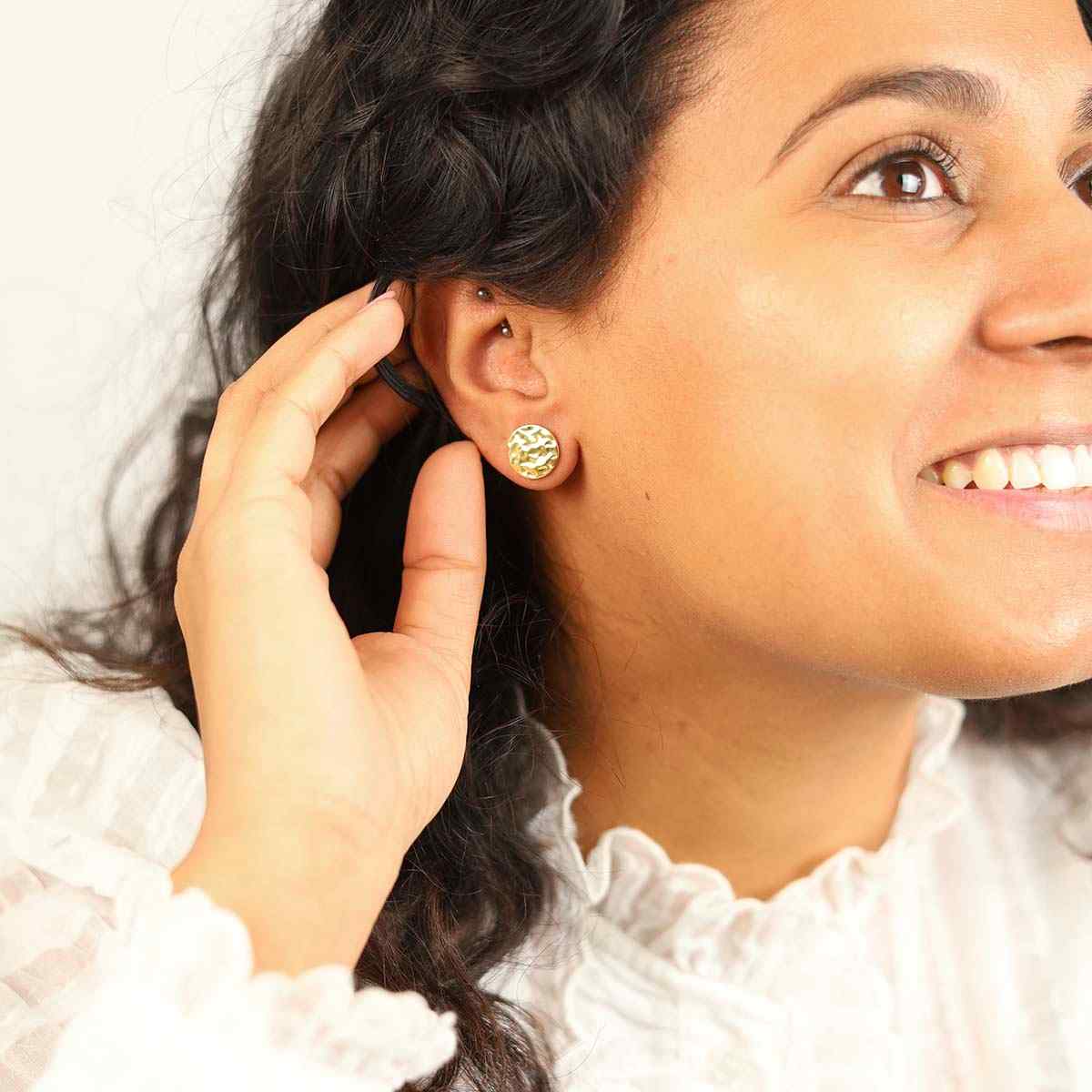 Gold Plated Silver Hammered Disc Studs | Martha Jackson