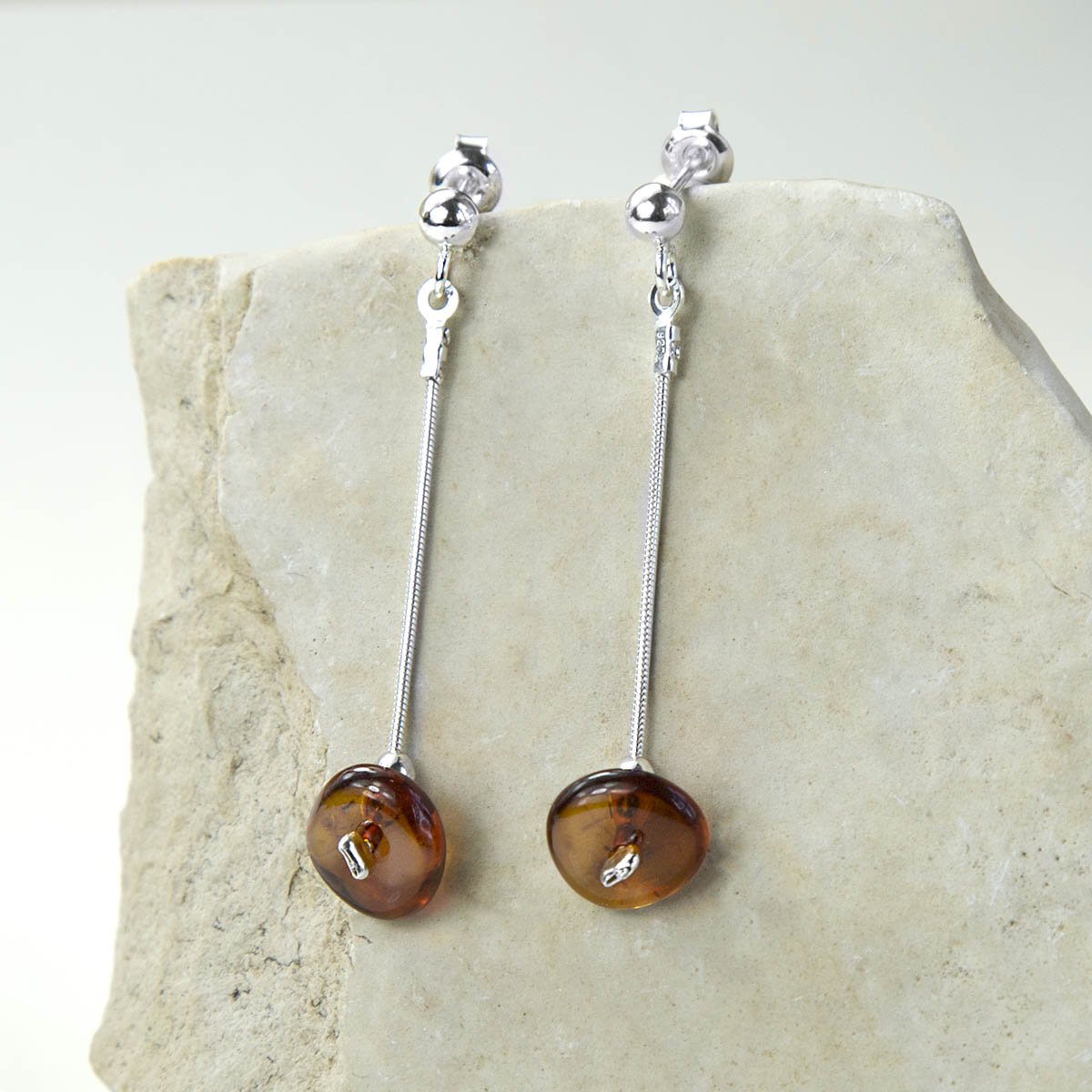 Sterling Silver Toffee Amber Drop Stud Earrings | Martha Jackson
