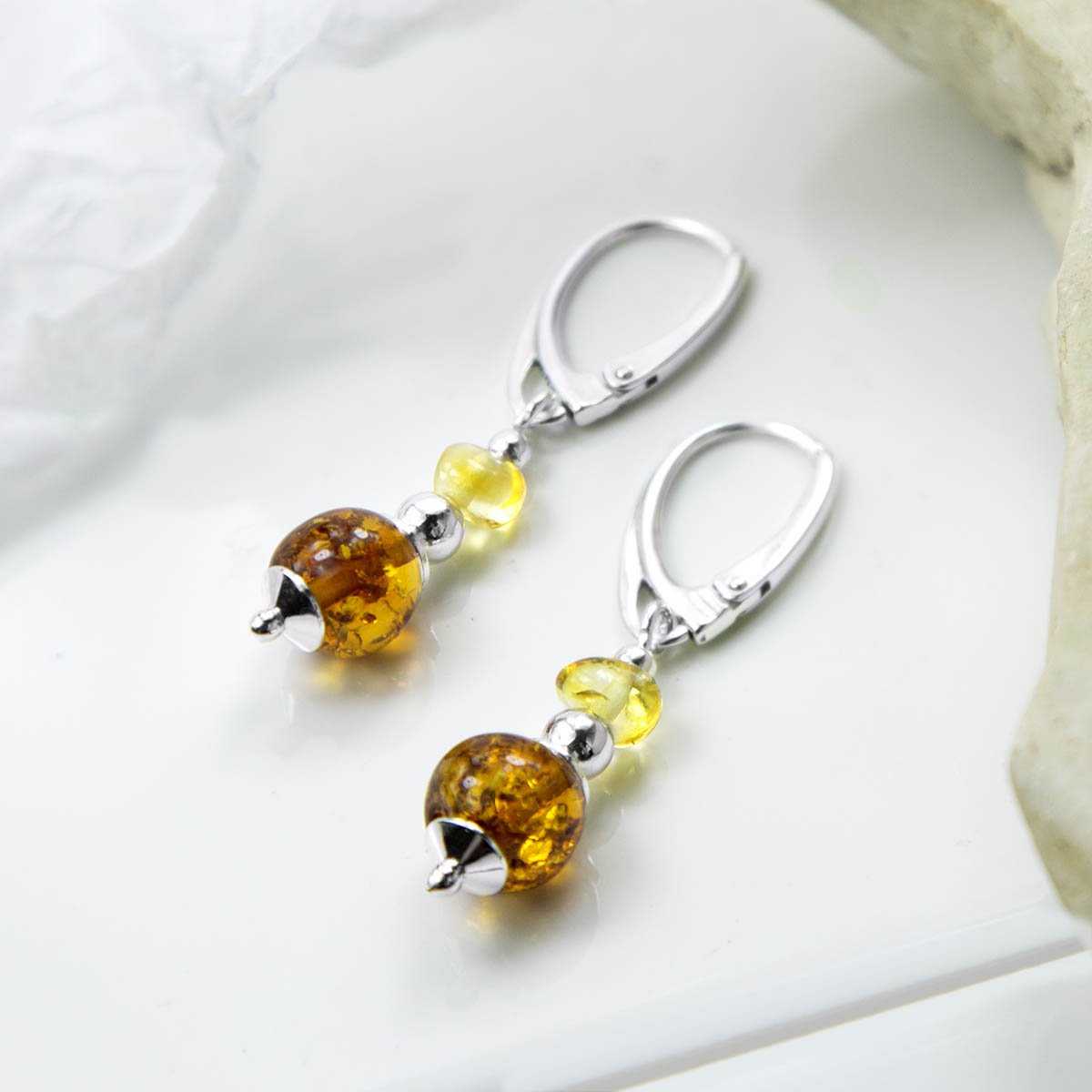 Sterling Silver Amber Drop Earrings | Martha Jackson