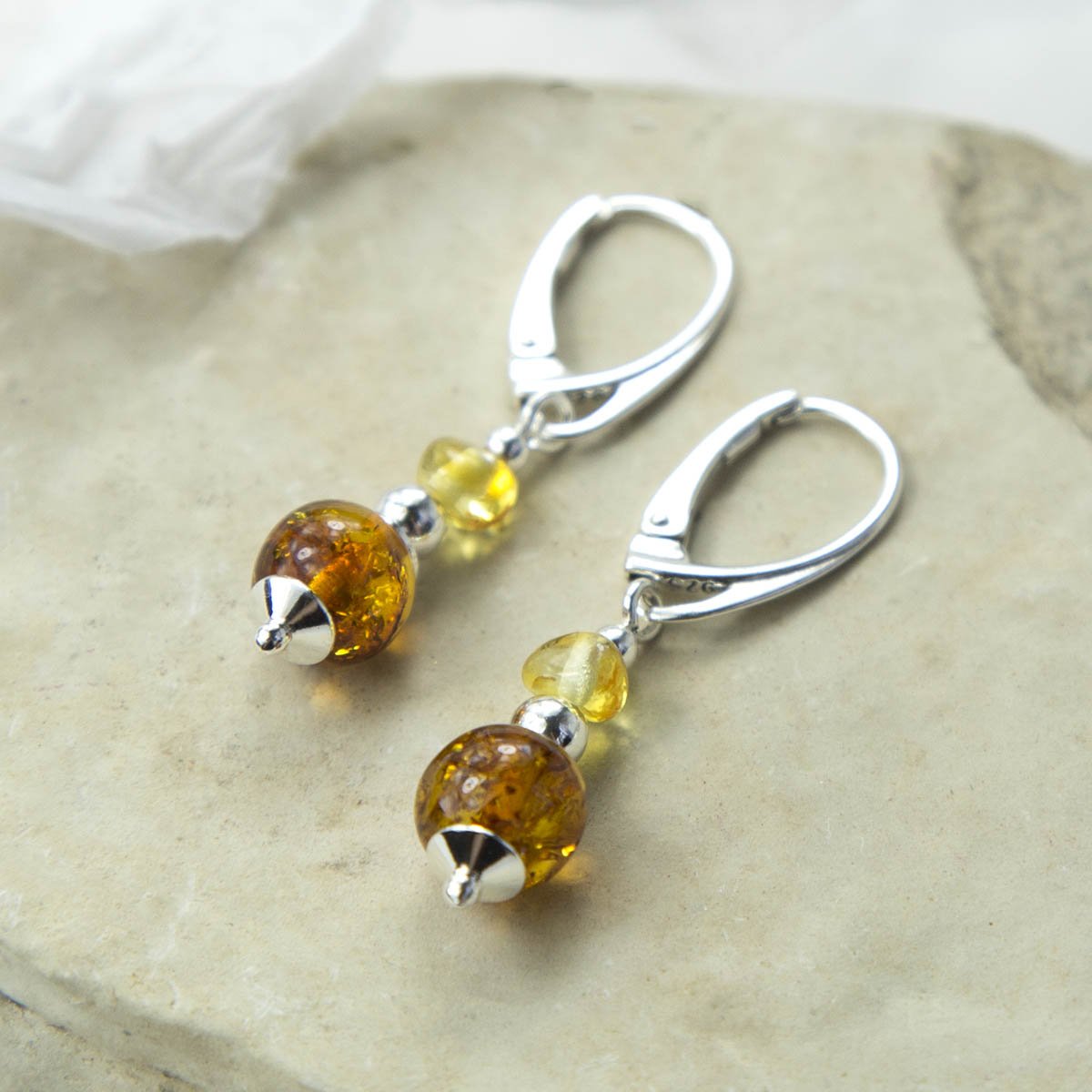 Sterling Silver Amber Drop Earrings | Martha Jackson