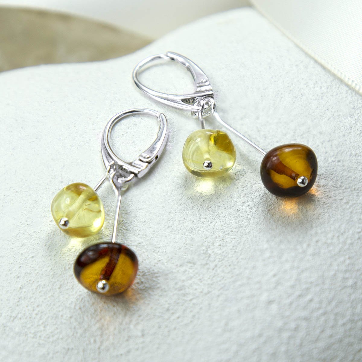 Sterling Silver Amber Drop Bar Earrings | Martha Jackson