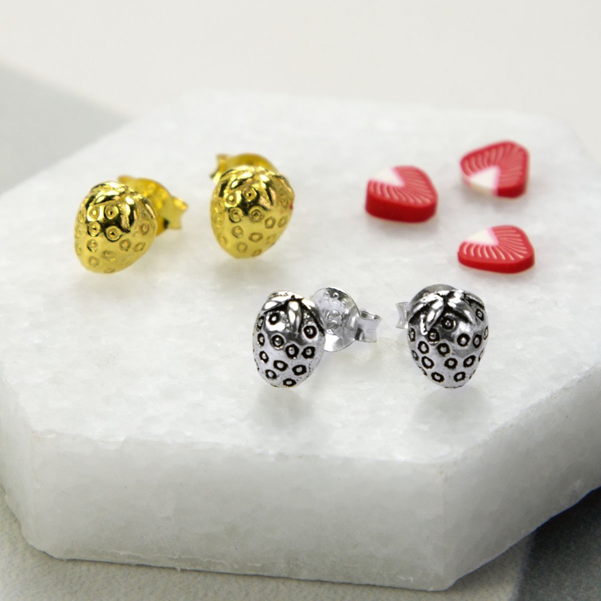 Sterling Silver and Gold Strawberry Stud Earring Pack | Martha Jackson