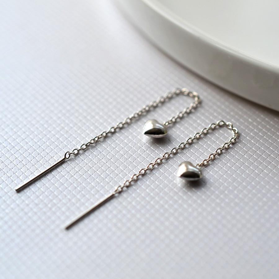 Sterling Silver Heart Threader Chain Earrings | Affordable - Martha Jackson