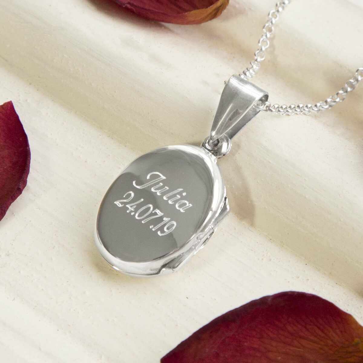 Engravable Sterling Silver Decorative Oval Locket | Martha Jackson