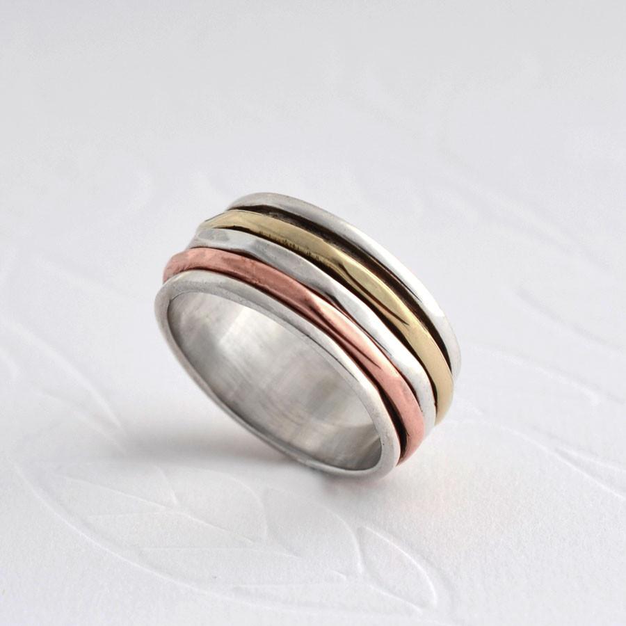 Sterling Silver Mixed Metal Triple Band Ring | Martha Jackson