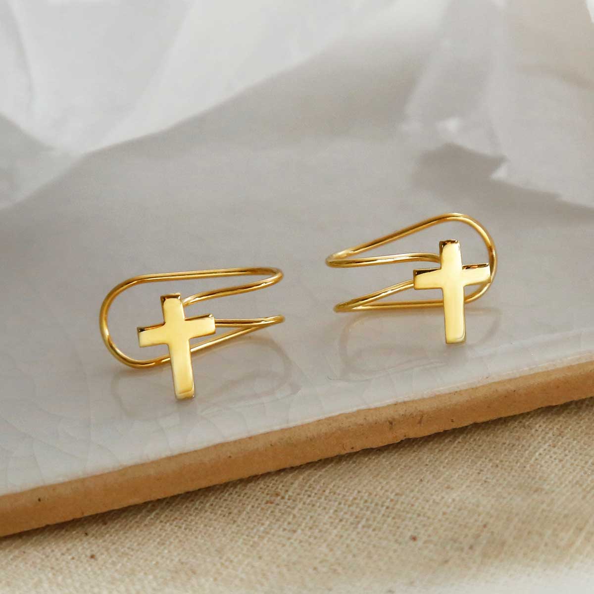 Gold Plated Sterling Silver Cross Ear Cuffs | Martha Jackson