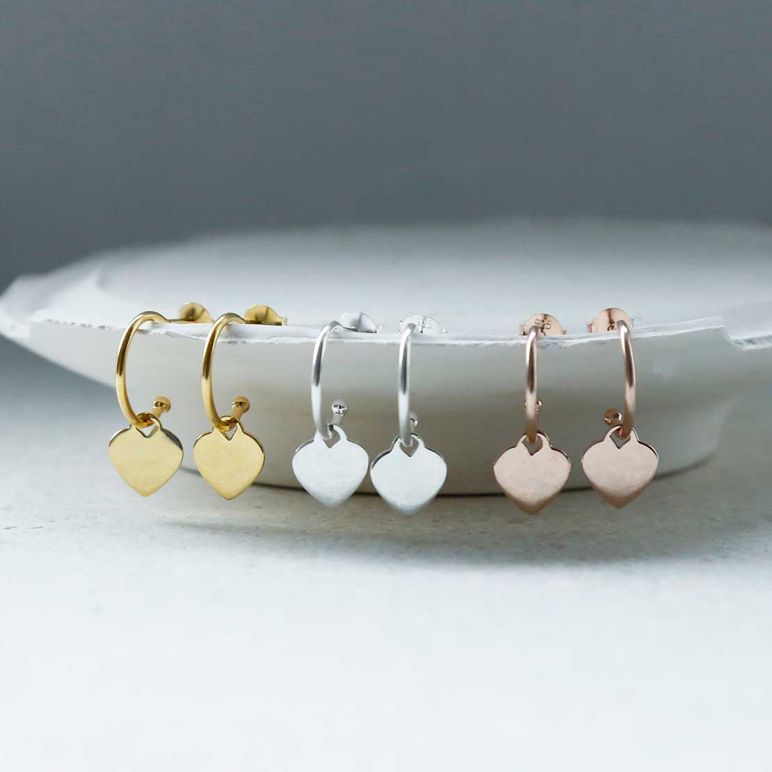 Gold Plated Sterling Silver Dangly Heart Hoops | Martha Jackson