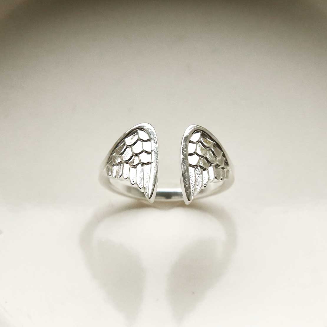 Sterling Silver Angel Wings Adjustable Ring - Martha Jackson