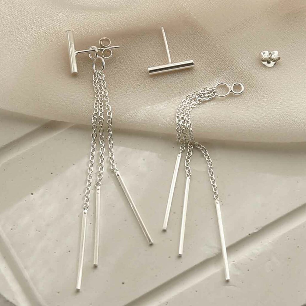 Sterling Silver Swinging Bars Dangly Earrings | Affordable - Martha Jackson