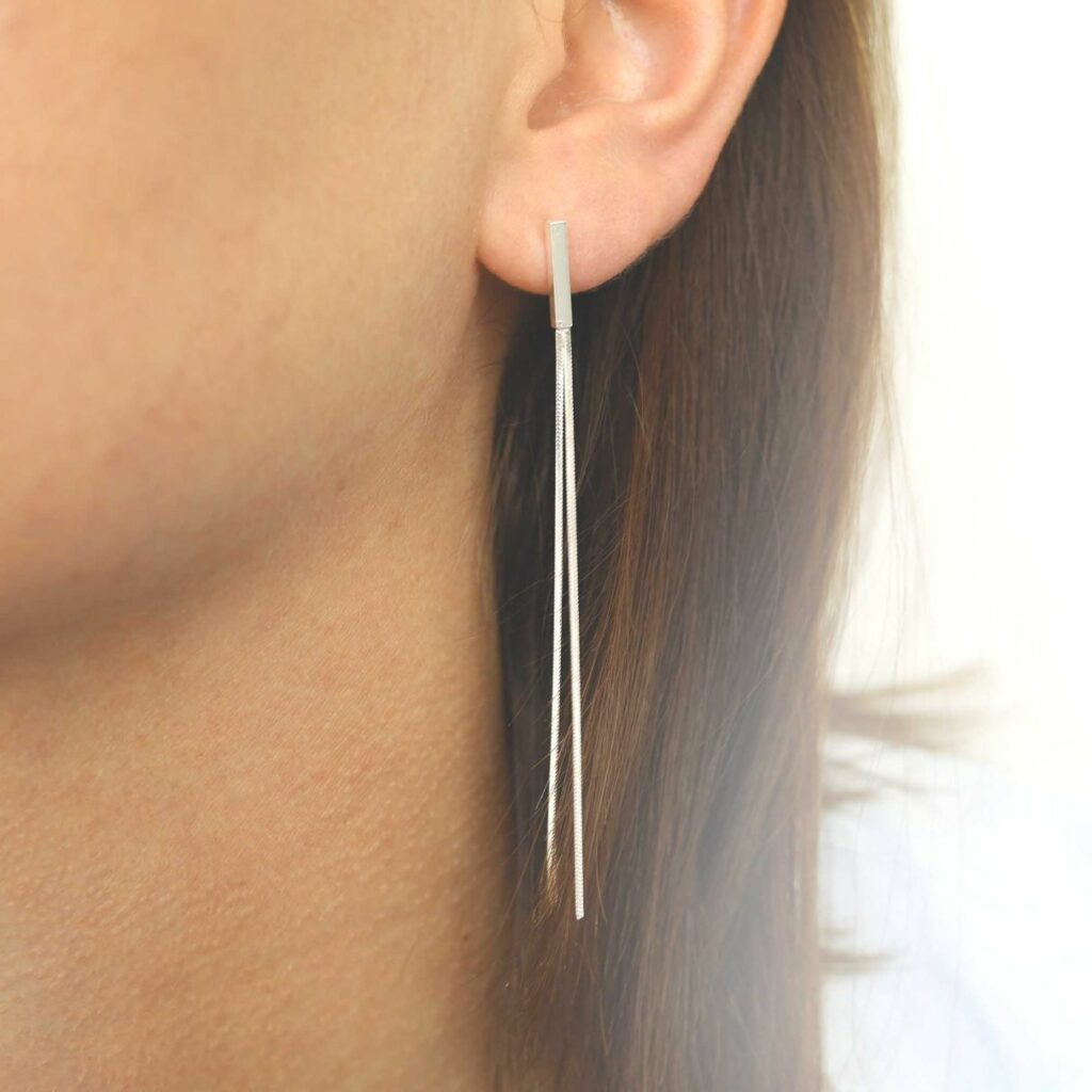Sterling Silver Double Box Chain Earrings | Affordable - Martha Jackson