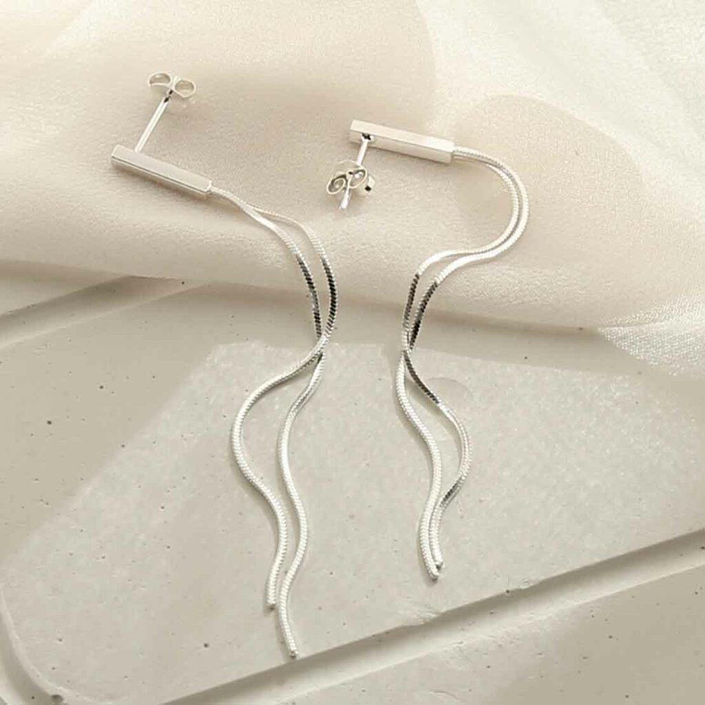 Sterling Silver Double Box Chain Earrings | Affordable - Martha Jackson