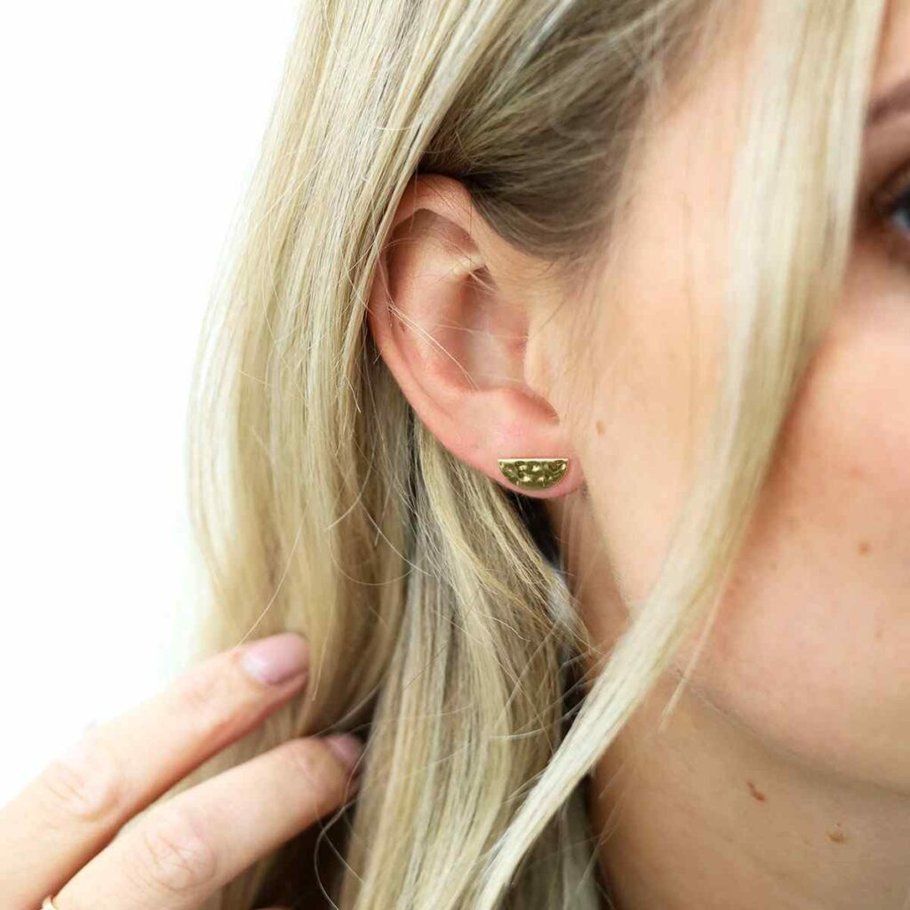 Gold Plated Silver Hammered Half Studs | Martha Jackson Silver