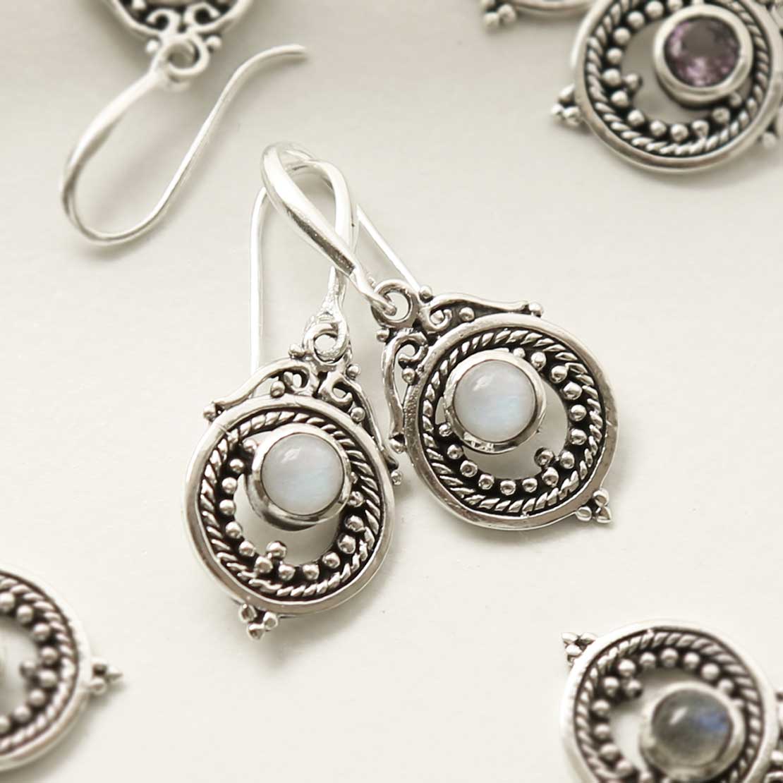 Sterling Silver Moonstone Victorian Earrings | Affordable - Martha Jackson