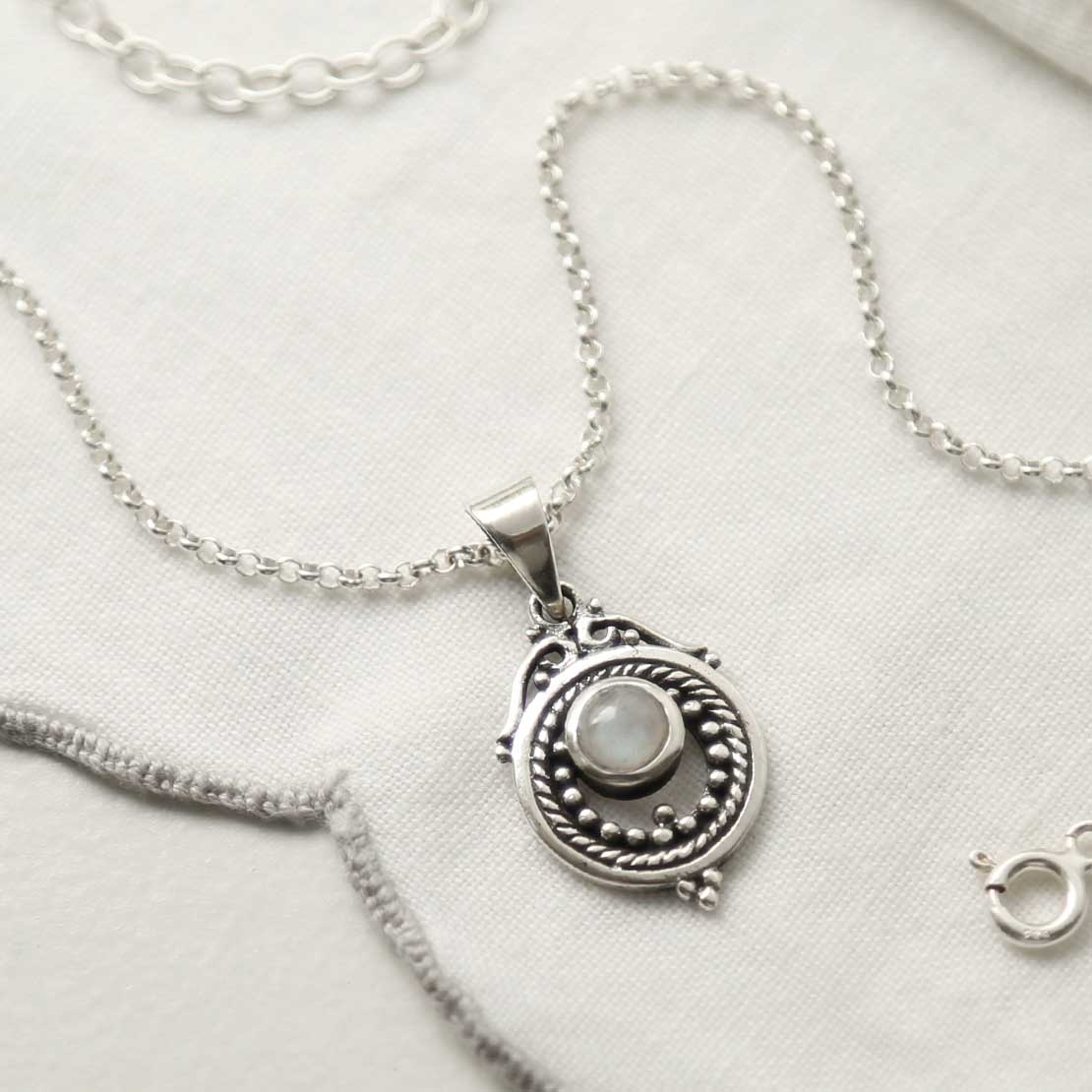 Sterling Silver Moonstone Victorian Necklace | Affordable - Martha Jackson