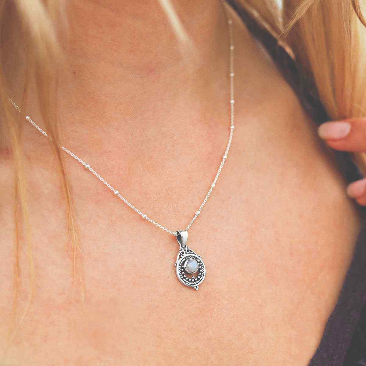 Sterling Silver Moonstone Victorian Necklace | Affordable - Martha Jackson