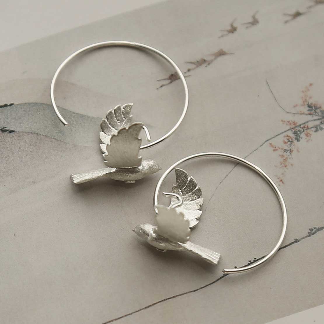 Sterling Silver Flying Bird Hoops | Affordable - Martha Jackson