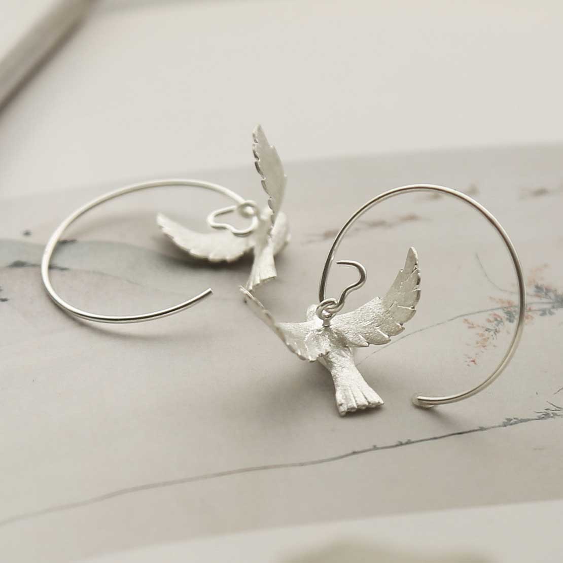 Sterling Silver Flying Bird Hoops | Affordable - Martha Jackson