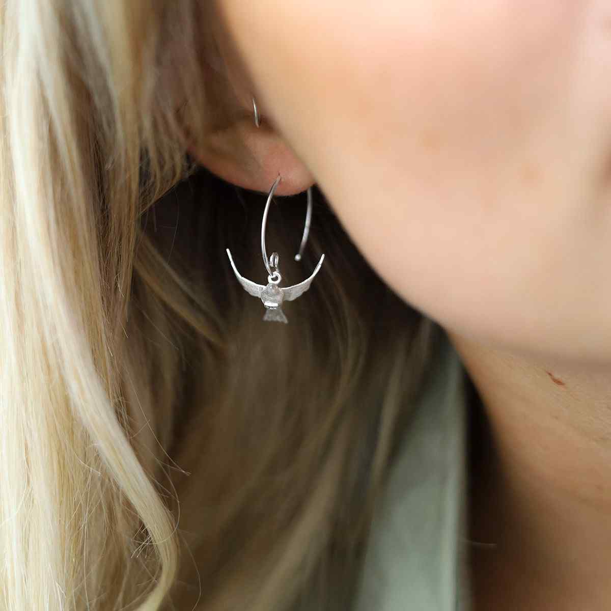 Sterling Silver Flying Bird Hoops | Affordable - Martha Jackson