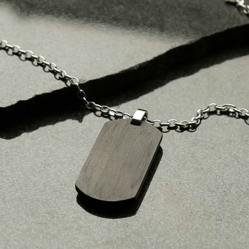 Meteorite And Carbon Fibre Curve Dog Tag Necklace | Martha Jackson
