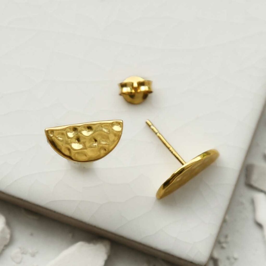 Gold Plated Silver Hammered Half Studs - Martha Jackson Silver