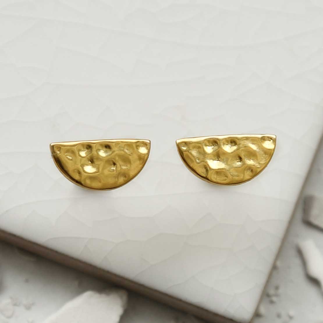 Gold Plated Silver Hammered Half Studs | Martha Jackson Silver
