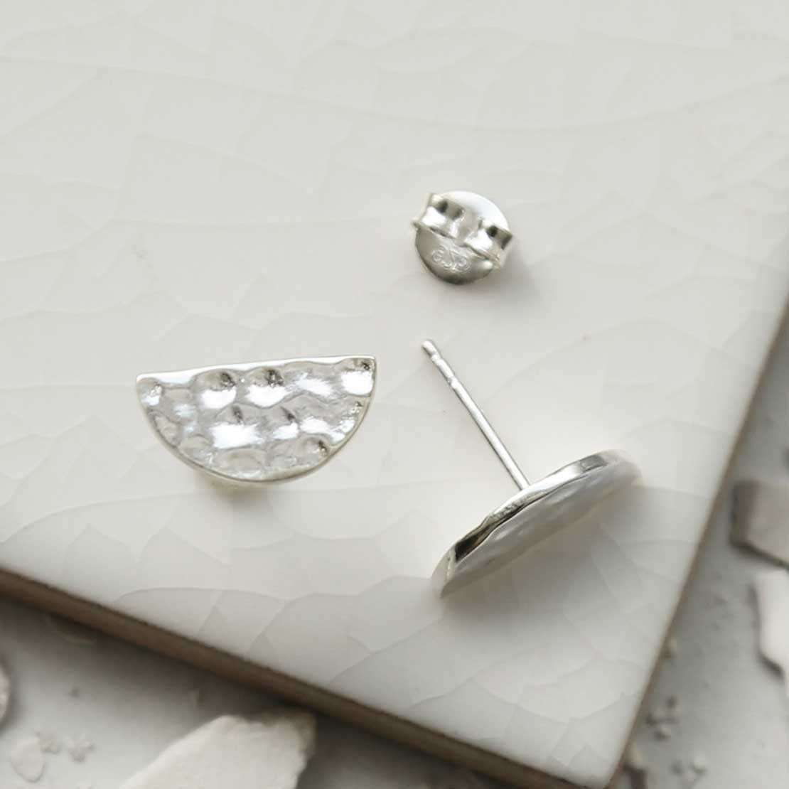 Sterling Silver Hammered Half Studs | Affordable - Martha Jackson