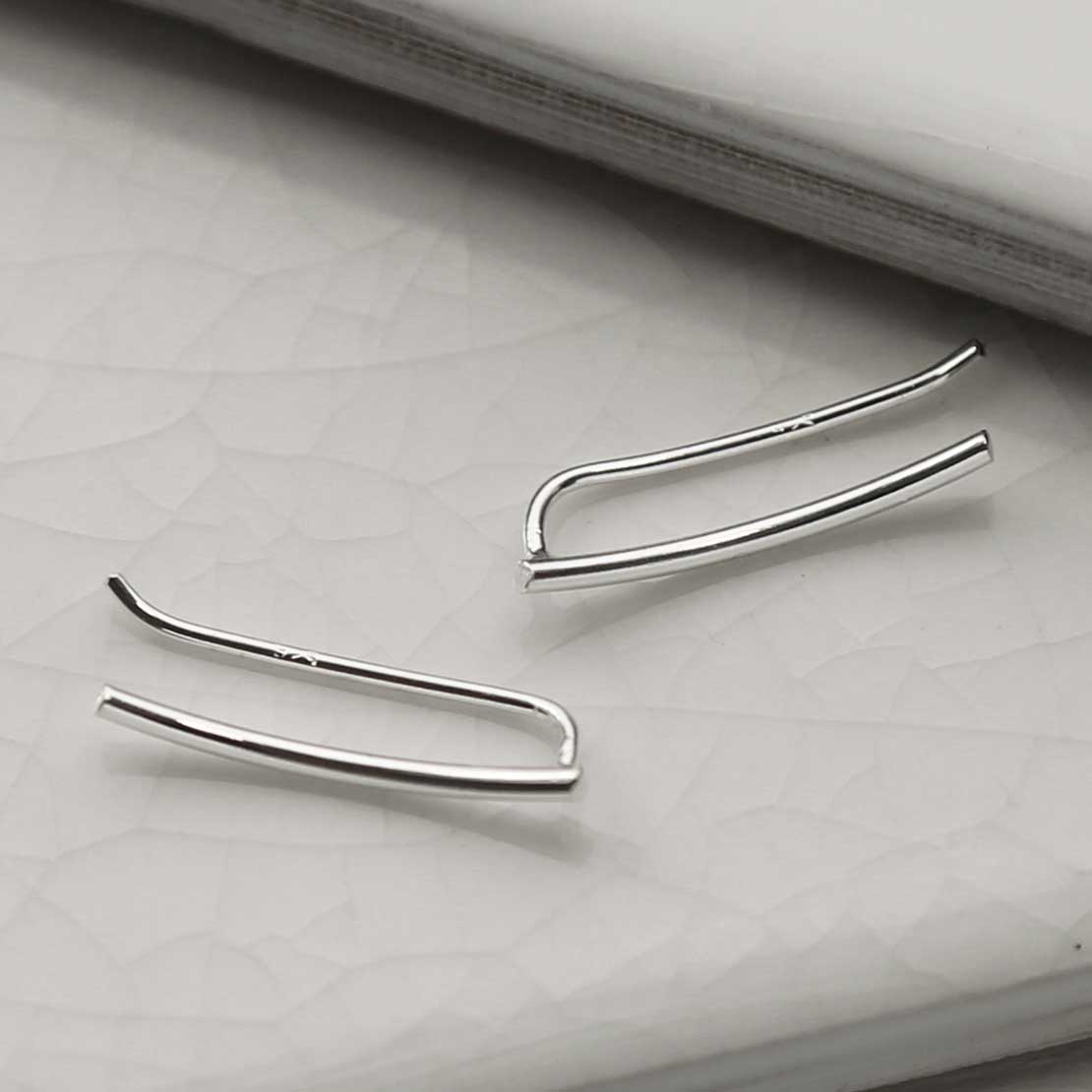 Sterling Silver Tiny Curve Threader Earrings | Martha Jackson