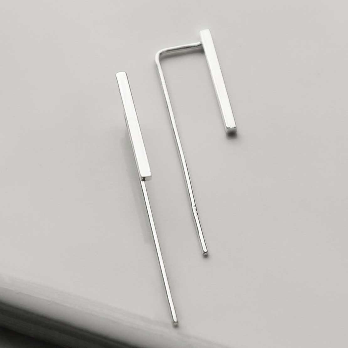 Sterling Silver Tiny Bar Threader Earrings | Martha Jackson